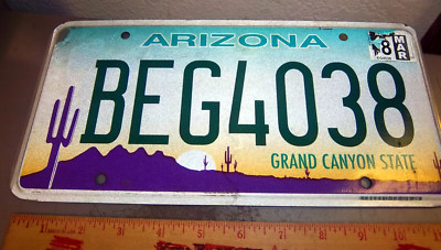 Arizona metal License plate, ex 2008, Grand Canyon State, desert sunset ...
