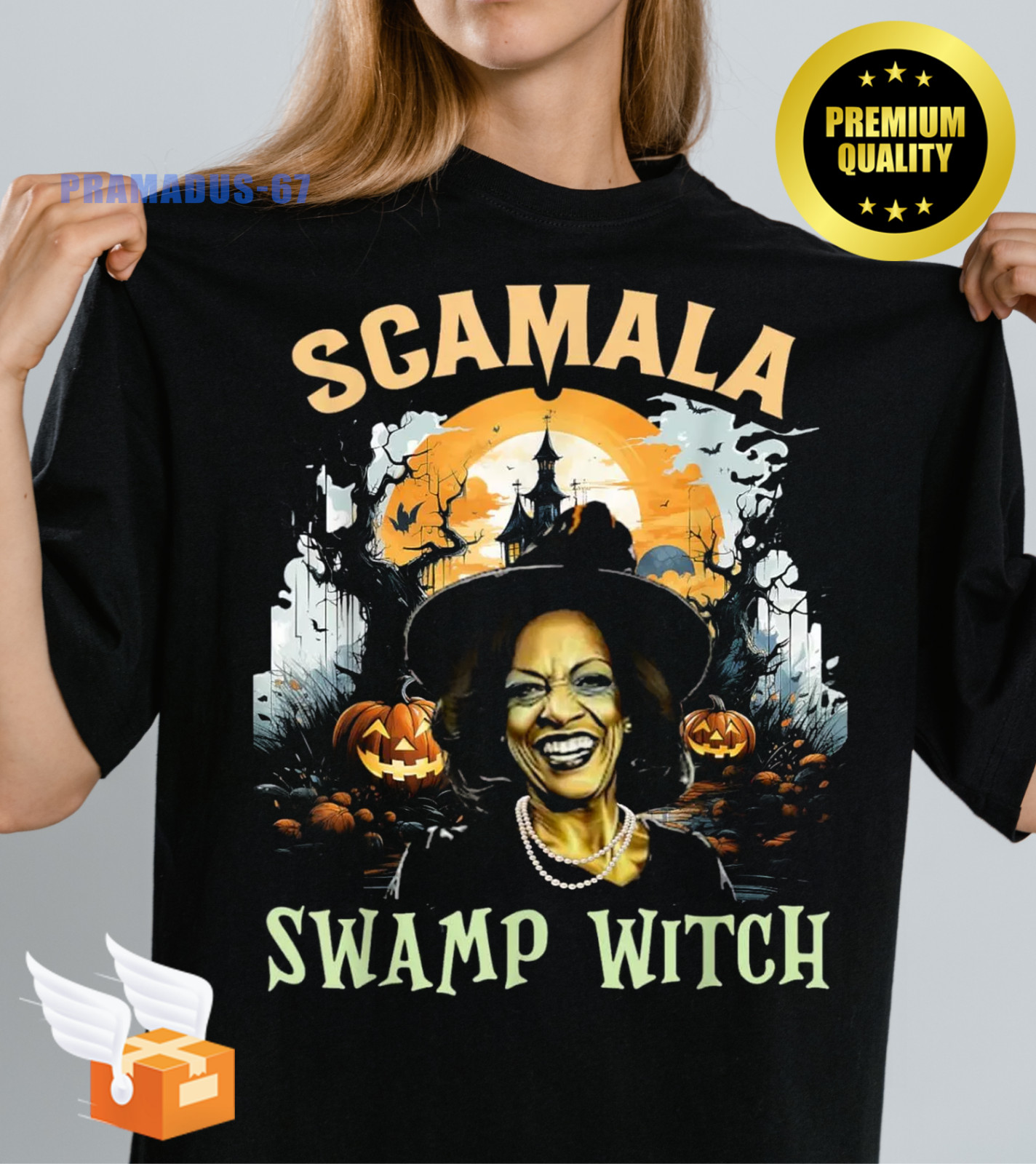Scamala Swamp Witch Kamala Harris Halloween T-Shirt S… - Gem