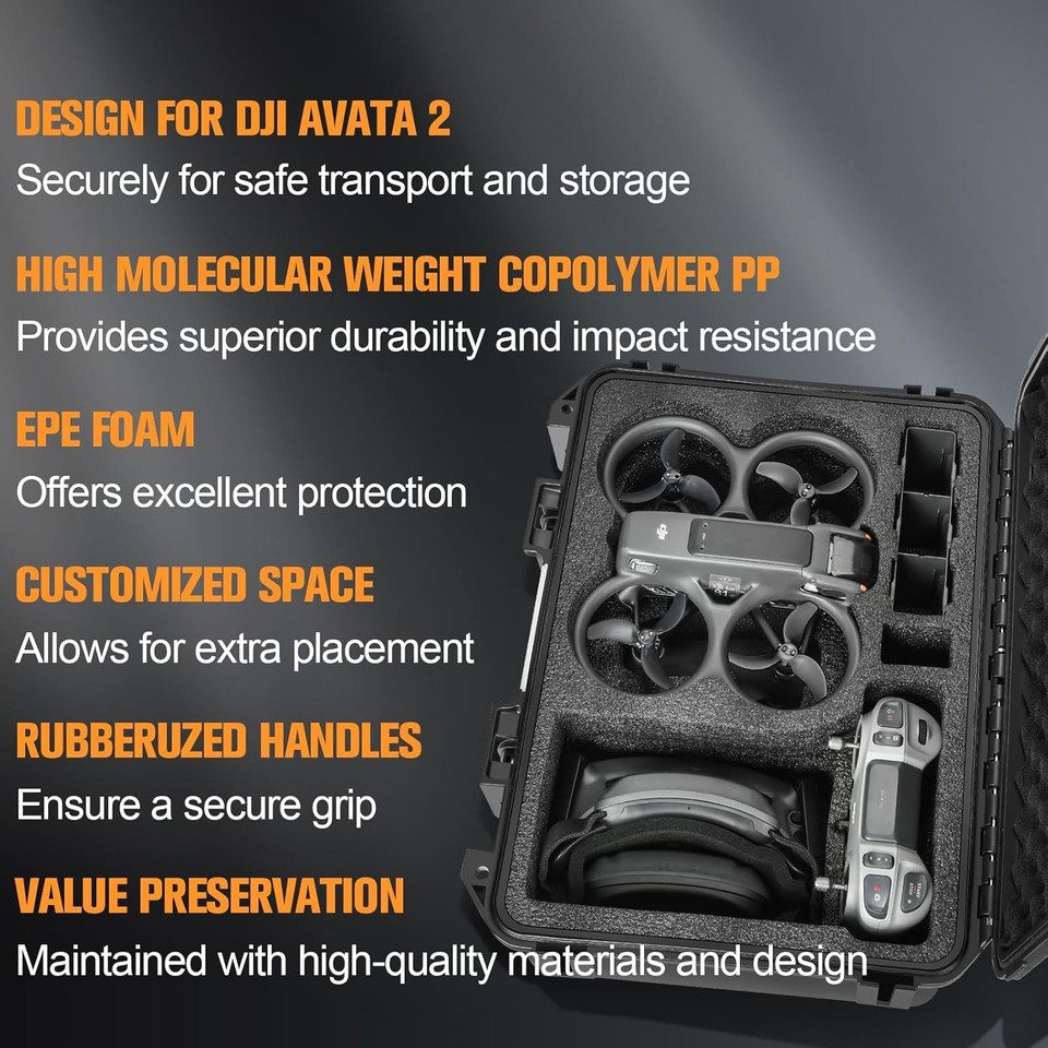 Case for DJI Avata 2 Drone Combo - Waterproof Hard Cases with Foam for ...