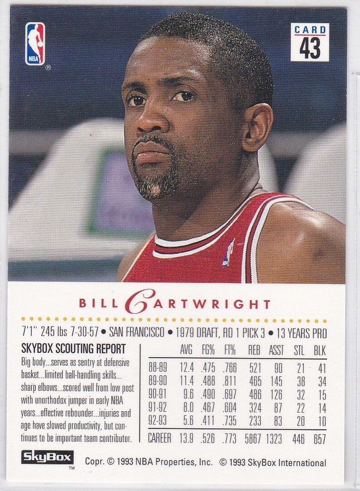 M) 1993-94 Skybox Basketball Trading Card - Bill Cartwright #43 | eBay