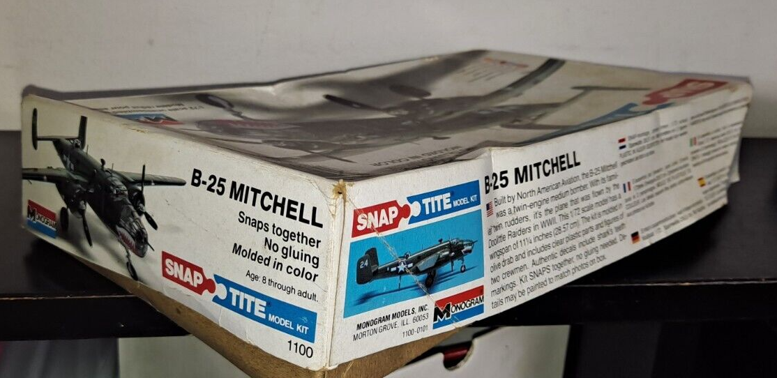 1978 Monogram B-25 Mitchell Snap Tite Model Kit Airplane,1/72 Scale NEW ...