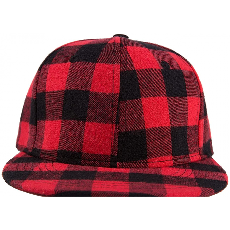 Flannel Plaid Style Hat, Flat Top Baseball Cap - Red and Black Pattern ...