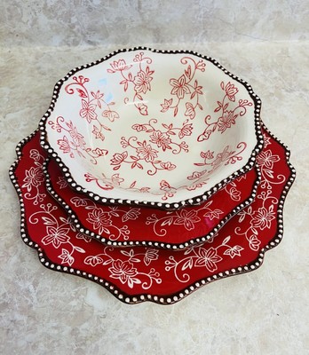 Temptations Floral Lace Red Scalloped Dish Set - 13 Pieces | eBay