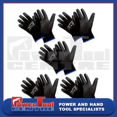 5 Pairs Handmax ATLANTA-M Black PU Glove Medium Size 8 Tear Resistant ...