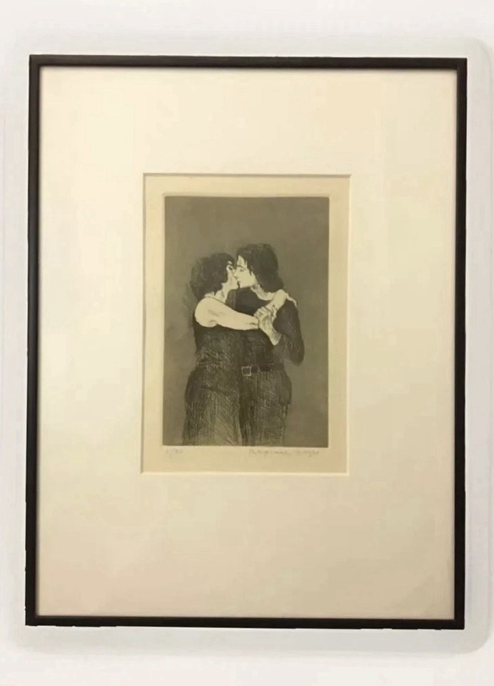 Signed Original 1930 Raphael Soyer Drawing "Kiss" (Framed, Matted ...