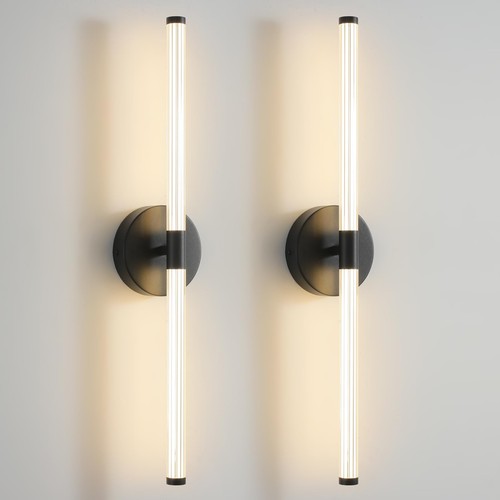 Wall Sconces Set of Two Matte Black LED Wall Lights Modern Linear ...