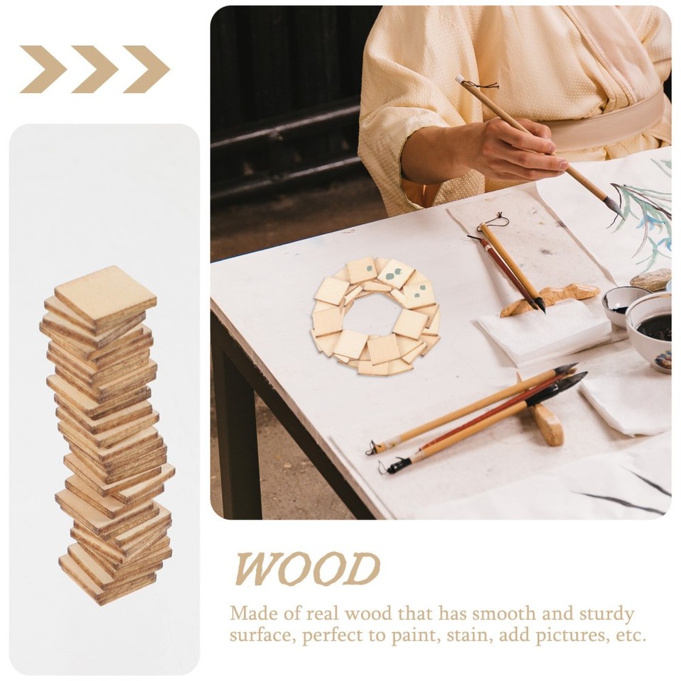 100 Pcs 10mm Square Wood Slices Blank Wood Pieces Unfinished Plaque for ...