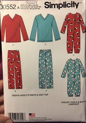 Simplicity Sewing Pattern 8269 PJs Kids Jumpsuit XS-L/Adult Top & Pants ...