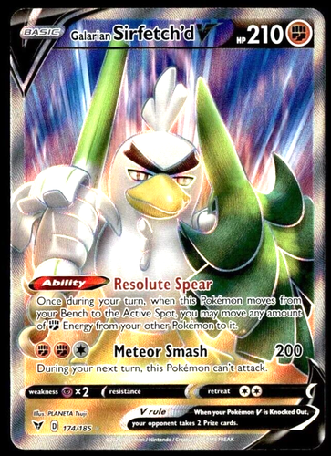 POKEMON TCG CARD Galarian Sirfetch'd V Full Art 174/185 Vivid Voltage ...