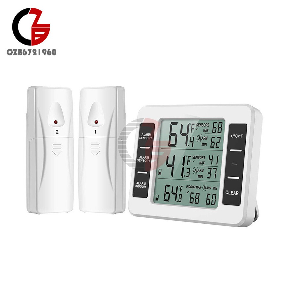 Wireless Digital Refrigerator Freezer Thermometer Temp Alarm Dual ...