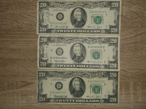 USA 20 DOLLAR PAPER CURRENCY OLD BANK NOTE,CIRCULATED AND USED. (Lot of ...