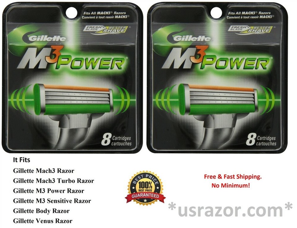 16 Gillette MACH3 M3 Power Razors Blades Refills Cartridges Made USA ...