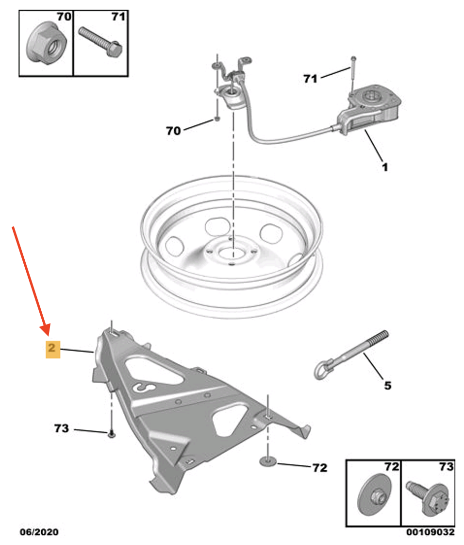 PEUGEOT 5008 Spare Tire Wheel Support 9812309680 NEW GENUINE | eBay