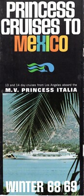 1968-69 PRINCESS ITALIA Brochure w/ Interiors & Plans-Princess Cruises ...