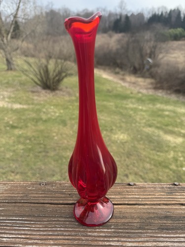 Viking Ruby Red Footed Petal Bud Vase 10.5” Sticker Cadmium | eBay