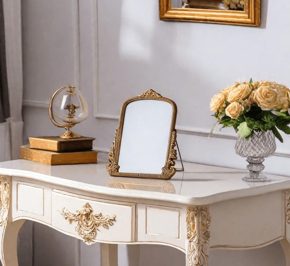 Small Vintage Vanity Makeup Desk Mirror Antique Traditional Chic Arch ...