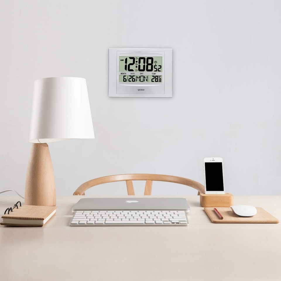 Digital Wall Clock Radio Controlled Alarm Clock Large Display Battery ...