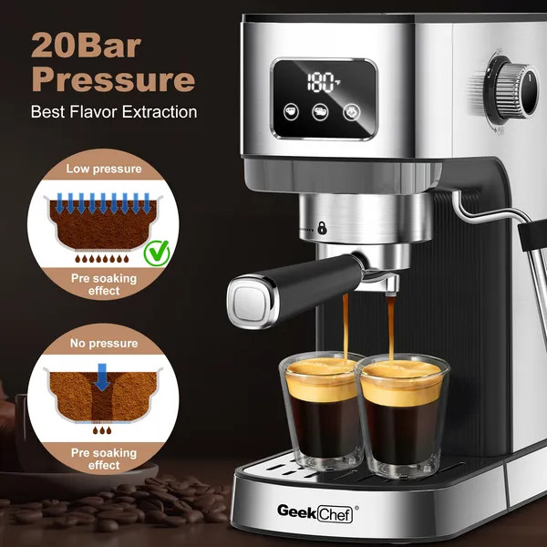 Geek Chef Espresso Machine, Cappuccino & Latte Machine With ESE POD ...