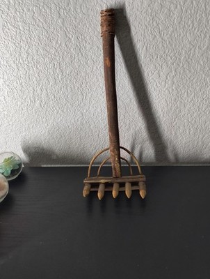 Primitive Rustic Wall Decor Wooden Amish Hand Hay Rake Miniature 12 ...