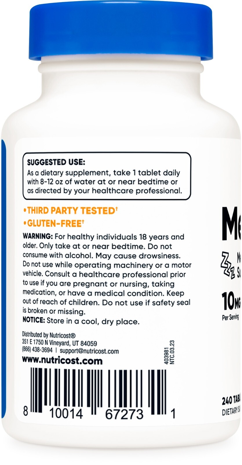 Nutricost Melatonin 10mg, 240 Tablets - 10mg Per Serving, Non-GMO ...