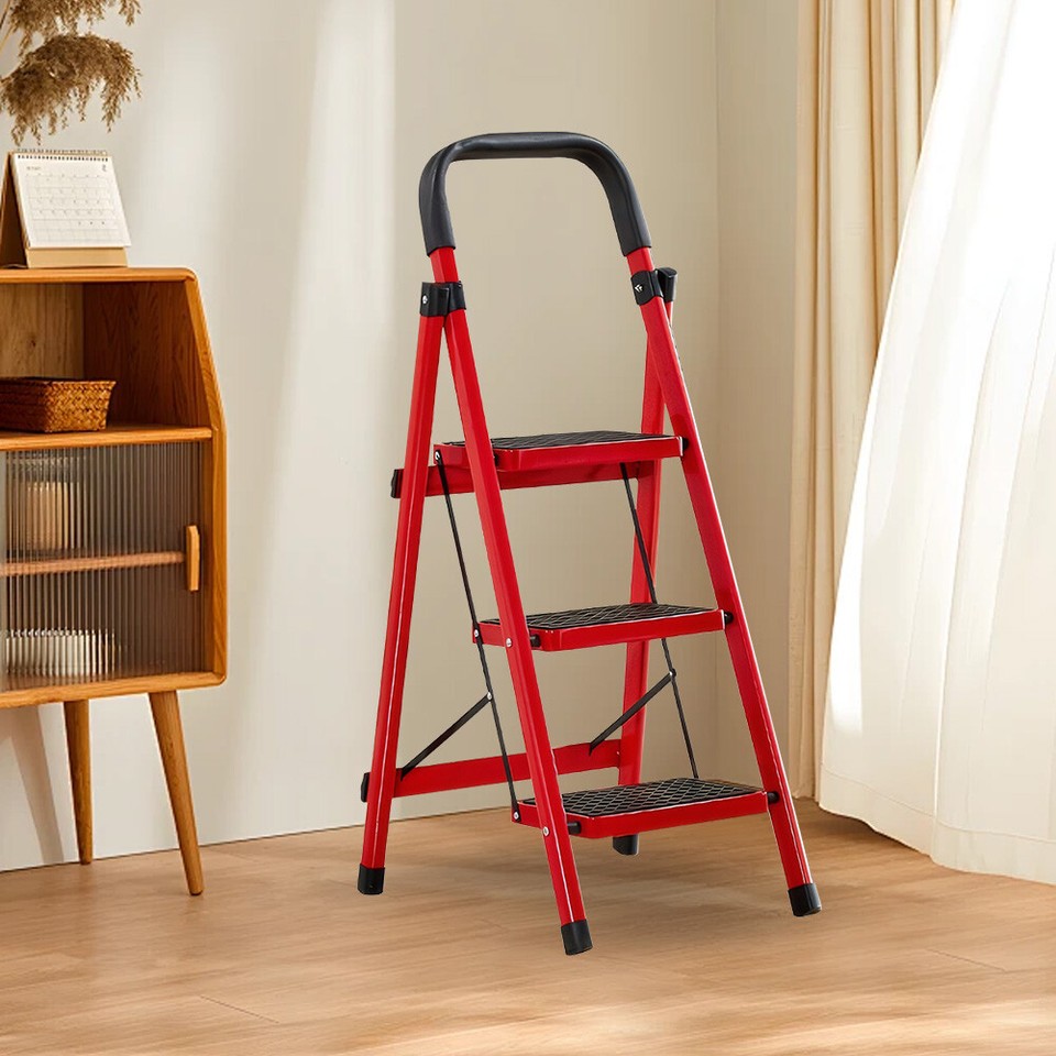 3 Step Folding Ladder Sturdy Steel Ladder 330LBS Capacity for Working ...