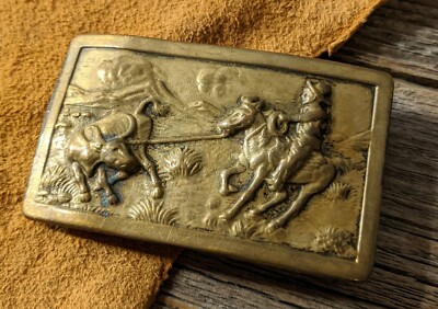 VERY OLD RARE Vintage Western Bronze Belt Buckle Old Style Cowboy ...