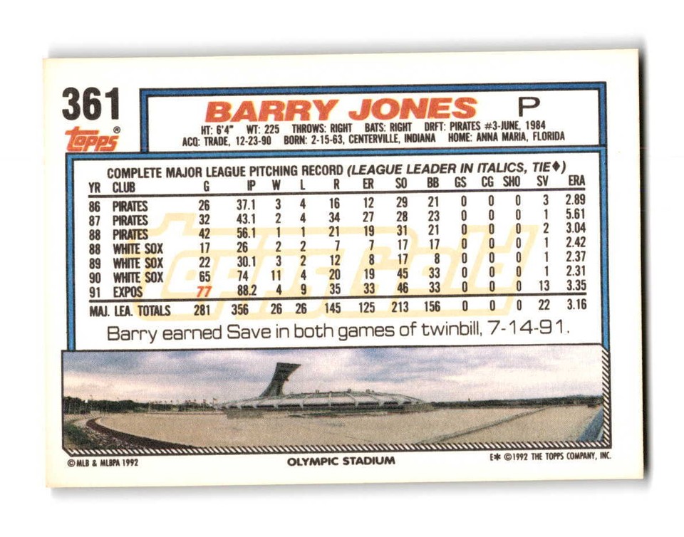 1992 Topps Gold Barry Jones 361 | eBay