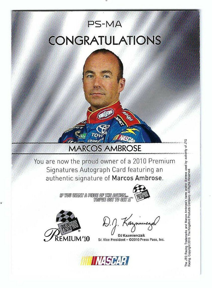 2010 Press Pass Premium Marcos Ambrose AUTO Toyota Launceston Tasmania ...