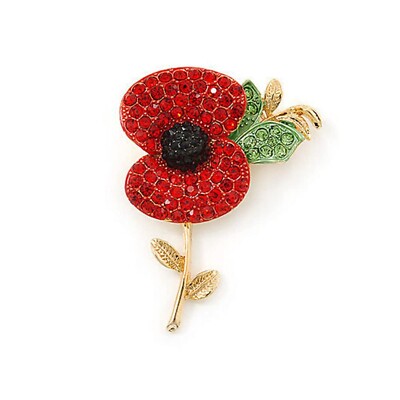 Rhinestone Poppy Flower Brooch Pin for Women Gold Plated Fashion Red ...
