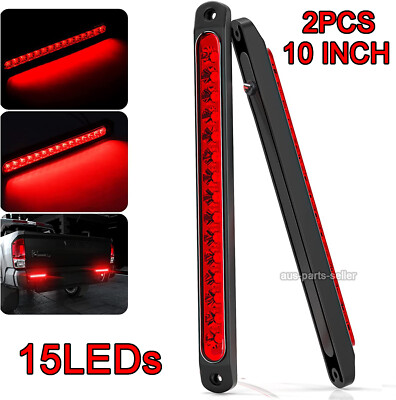 2X Red 10" LED Truck Trailer Strip 3rd Brake Lights Rear Turn Tail ...