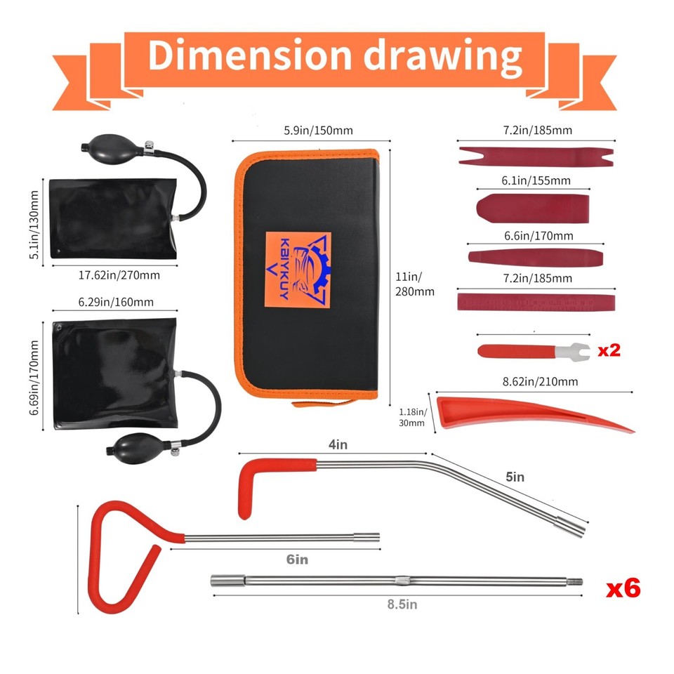 Car Tool Kit Roadside Emergency With Long Reach Grabber Air Wedge Bag ...