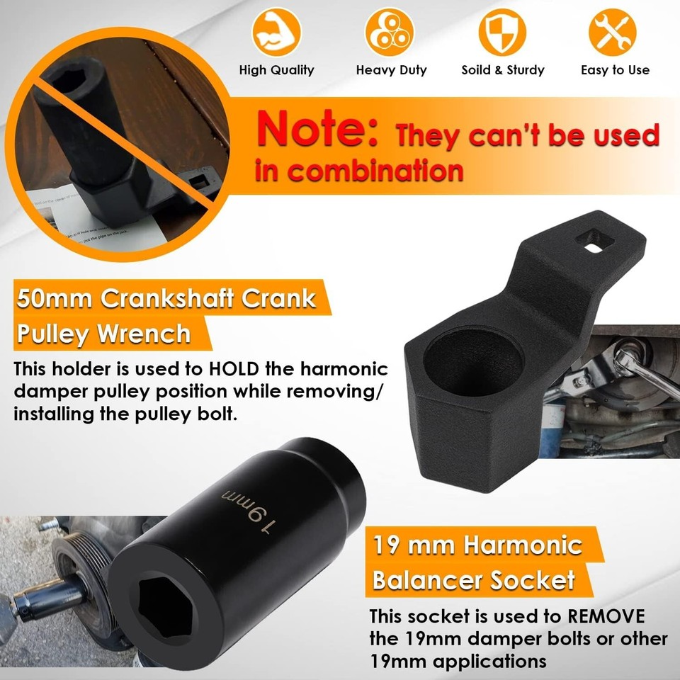 19 mm Harmonic Balancer Socket & 50mm Crankshaft Crank Pulley Wrench ...