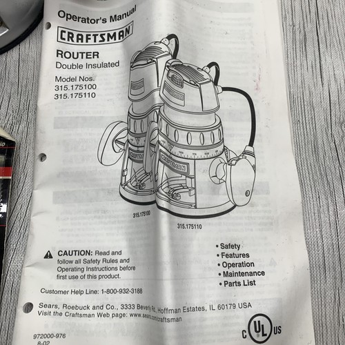 CRAFTSMAN #315.17480 ROUTER 6.5A 25,000 RPM 1/4" ROUTER VINTAGE ...