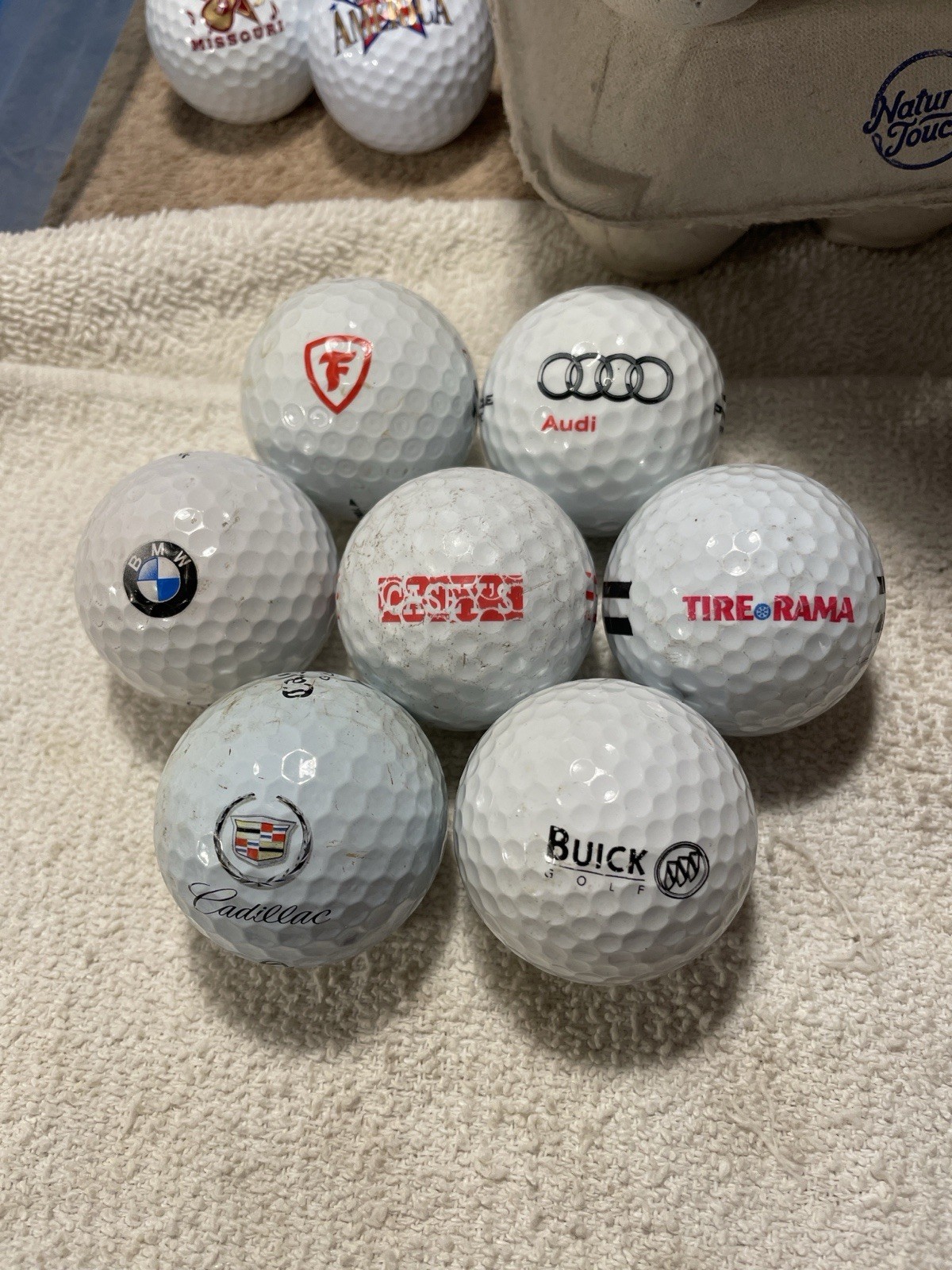 Automotive Logo Golf Balls Lot BMW Audi Cadillac Buick Firestone Tires ...