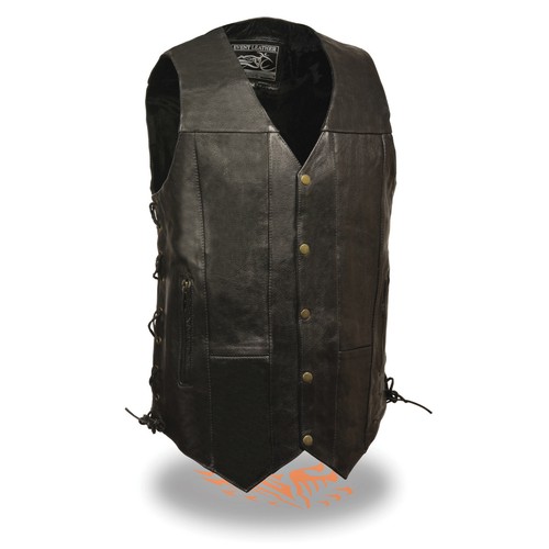 Event Leather Men's Promotional Leather Vest W/ 10 Pockets & Side Laces ...