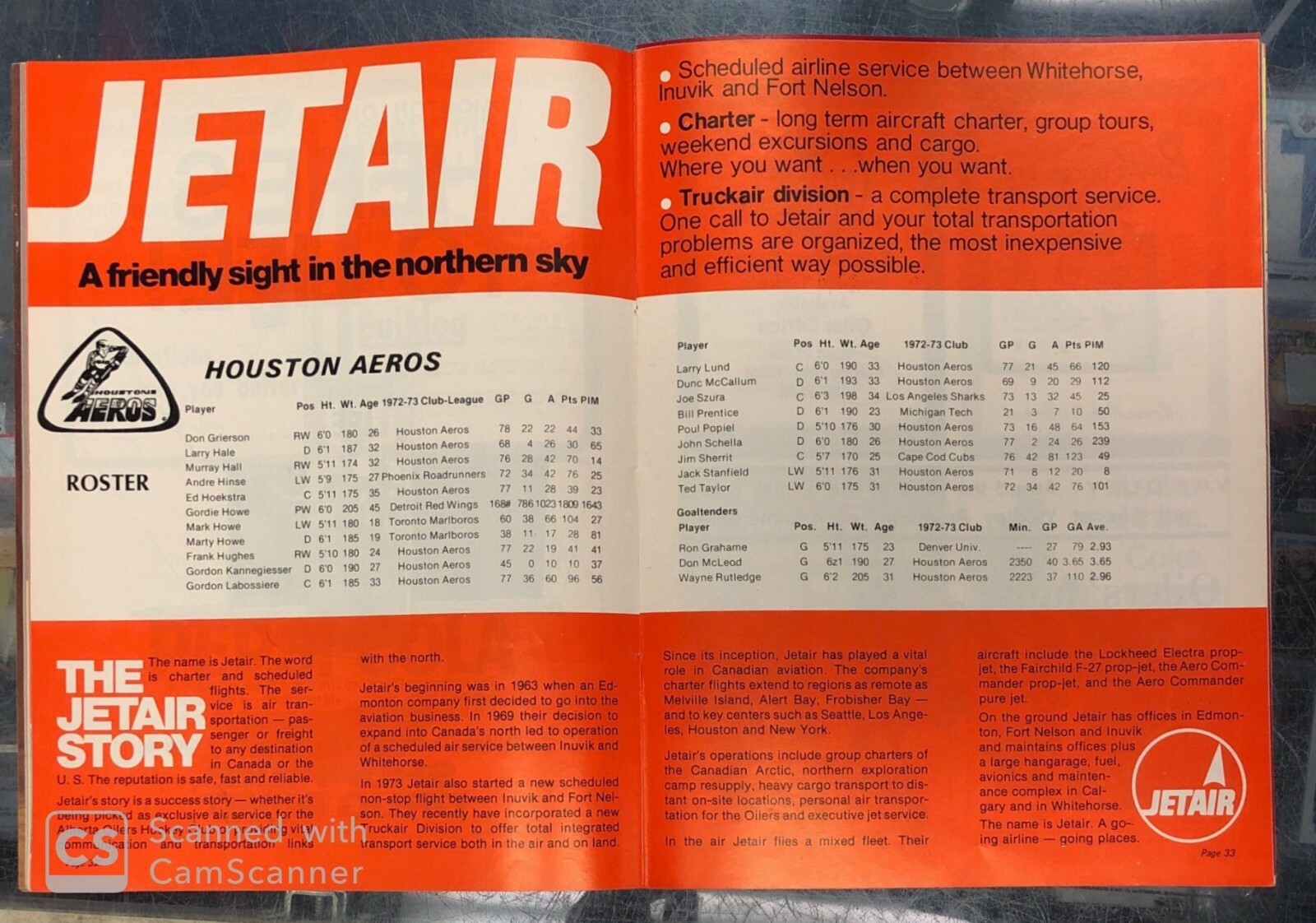 1973/74 EDMONTON OILERS HOUSTON AEROS ILLUSTRATED WHA PROGRAM GORDIE ...