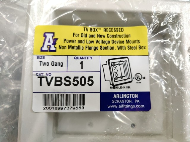 Arlington TVBS505 White 2-gang Recessed Outlet Wall Plate Kit for sale ...