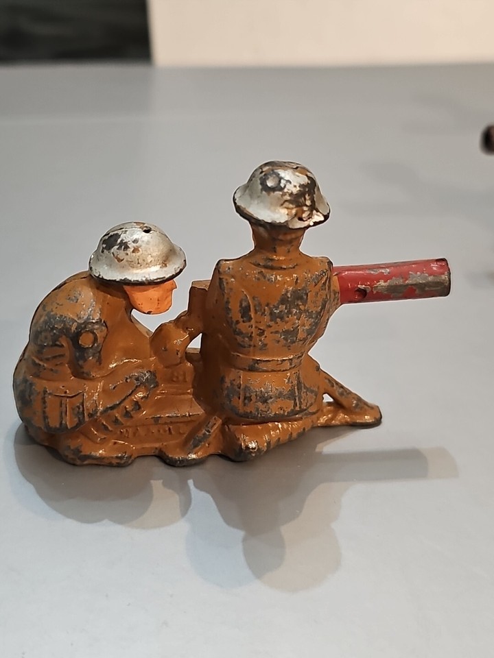 3 BARCLAY MANOIL VINTAGE TOY SOLDIERS MACHINE GUN CREW GUNNER & LOADER ...