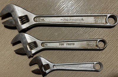 Vintage Proto 3 Piece Adjustable Wrench Set 6” 8” 10” -USA -706 708 710 ...