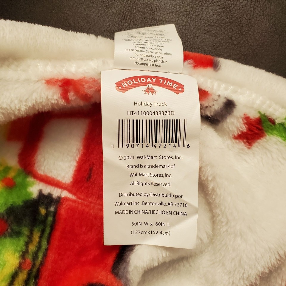 Holiday Time Truck Fleece Throw Blanket 50" X 60" Christmas Red White ...