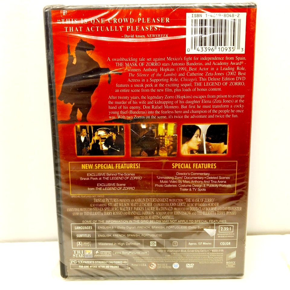The Mask Of Zorro (DVD) Deluxe Edition TriStar 1998 (New Sealed) | eBay
