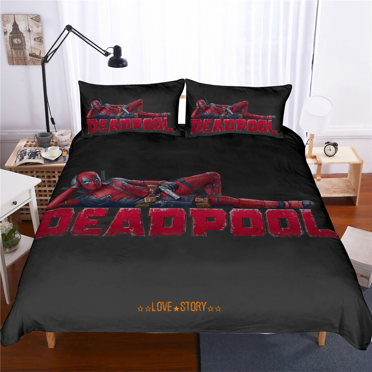 Deadpool Duvet Doona Quilt Cover Set Single/Double/Queen/King Size Bed ...