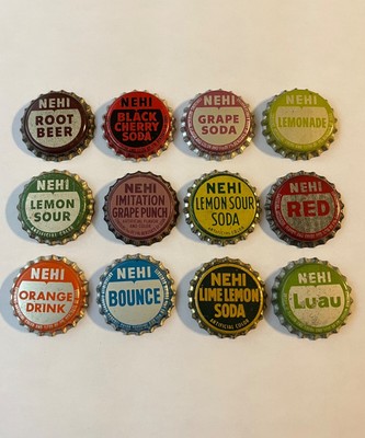 12 Vintage Nehi soda bottle caps Bounce, Luau, Grape Punch, Root Beer ...
