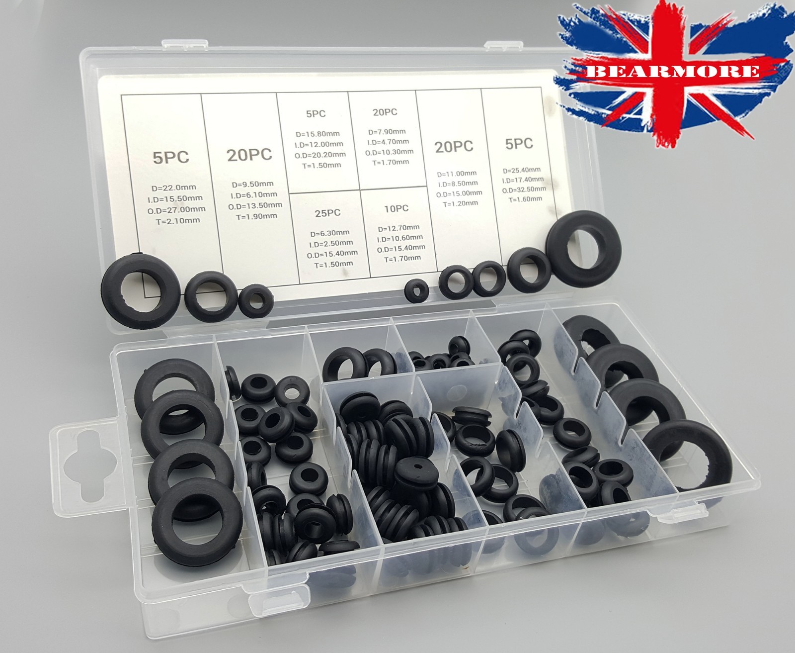110x Assorted Rubber Grommet Set Open Blind Blanking Grommets Wiring ...