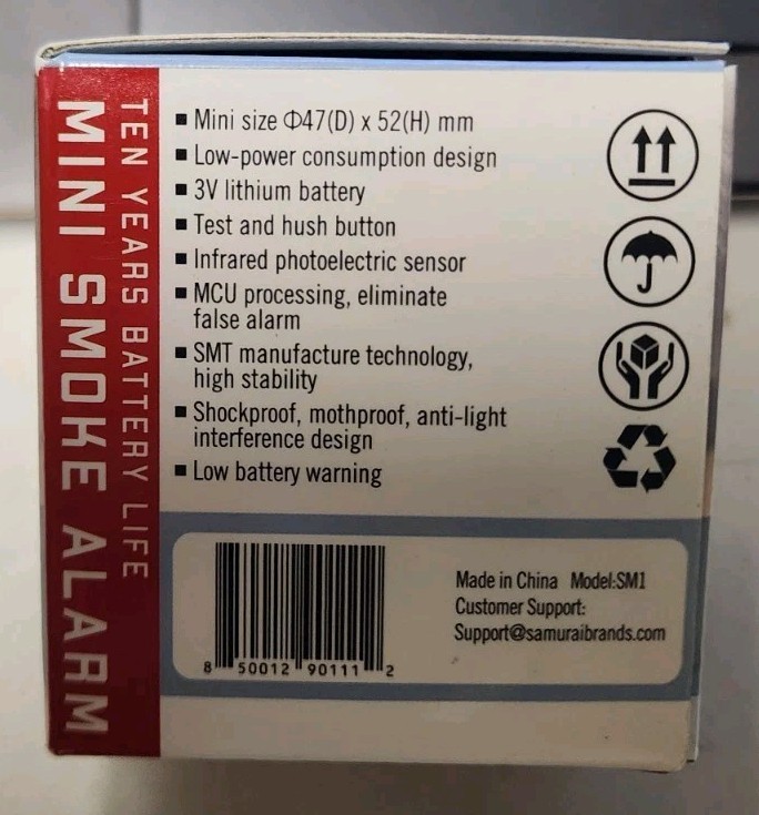 Samurai Mini Smoke Alarm Photoelectric Sensor 10-Year Battery Life ...