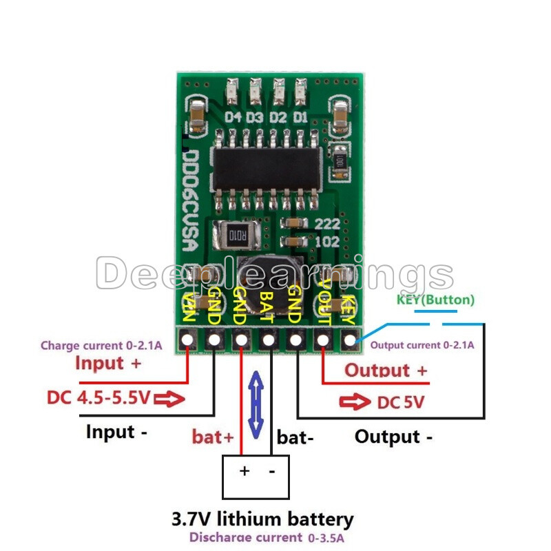 5V 2.1A Charge Discharge Boost Protection 3.7V 4.2V Battery DC-DC UPS ...