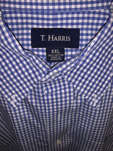 T. HARRIS LONDON Men's XXL Blue Check Long Sleeve Button Down Shirt EUC ...