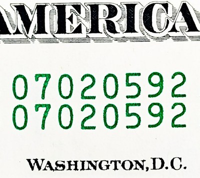 Same Matching Serial Number $1 Bill. Duplicate Serial Number. Unique ...
