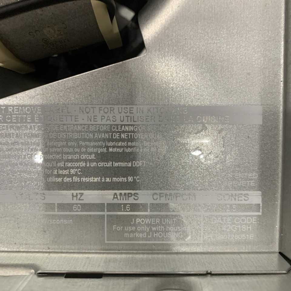 Broan NuTone 763N Bathroom Fan Blower Power Unit Assembly Including ...