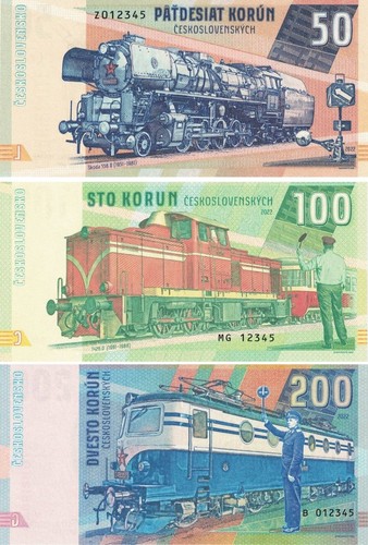 Czechoslovakia 50, 100 & 200 Korun 2022 Locomotive x3 UNC; Gabris Matej ...